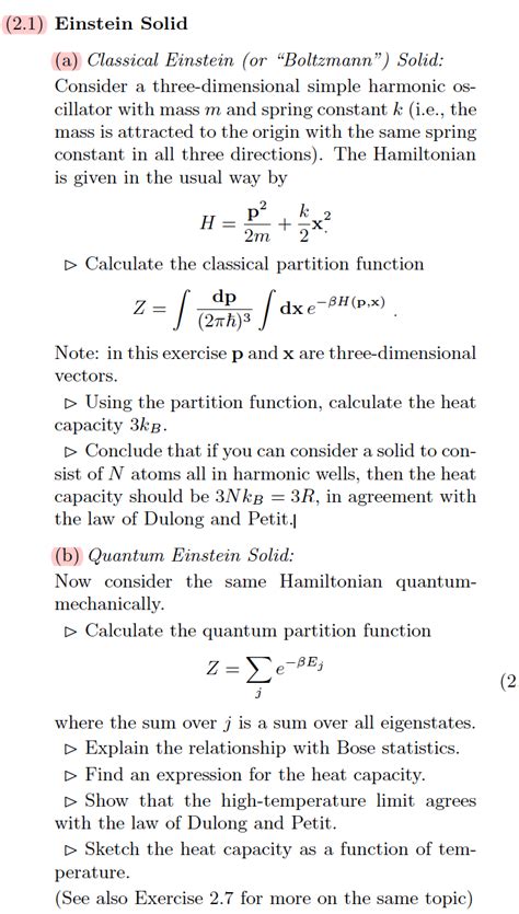 Solved 21 Einstein Solid H So A D Dxe A Classical