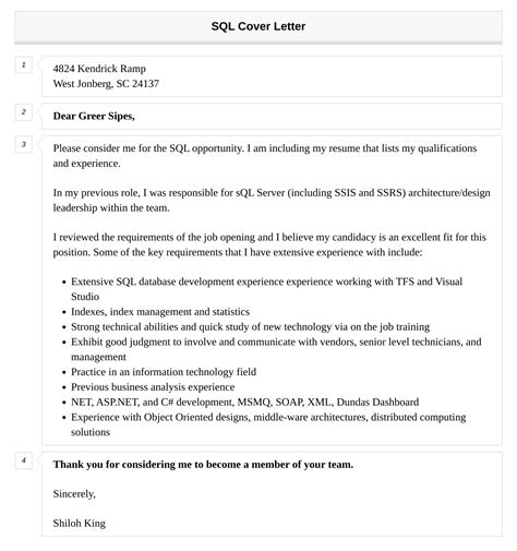 Sql Cover Letter Velvet Jobs