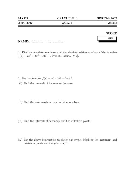 Absolute Maximum Calculus Quiz Esercizi Calcolo I Docsity