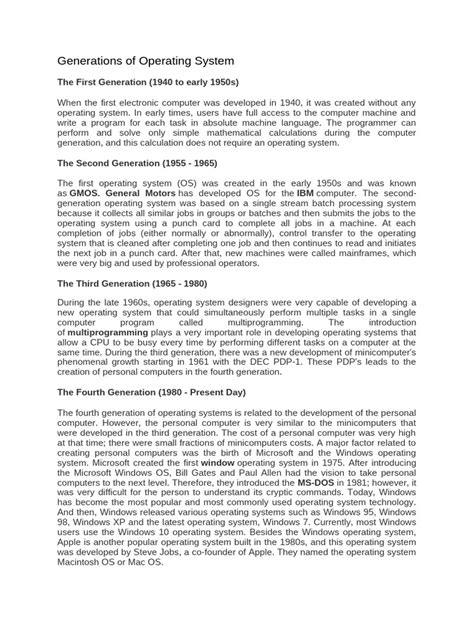 Generations Of Operating System Pdf Operating System Microsoft