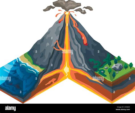 Volcano Structure Concept Banner Isometric Illustration Of Volcano