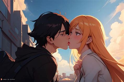 Kissing Anime Couple Premium Ai Generated Image