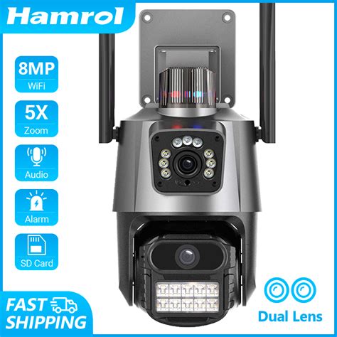 Hamrol 8mp 4k Ptz Wifi Ip Camera Dual Lens Dual Screen Outdoor Waterproof Auto Tracking Cctv