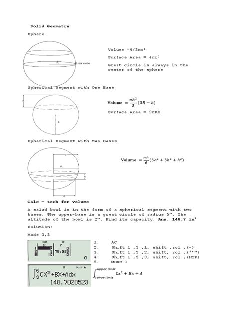 Solid Geometry Pdf Volume Sphere