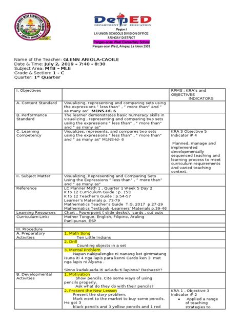 Cot Semi Detailed Lesson Plan Format Download Free Pdf Curriculum