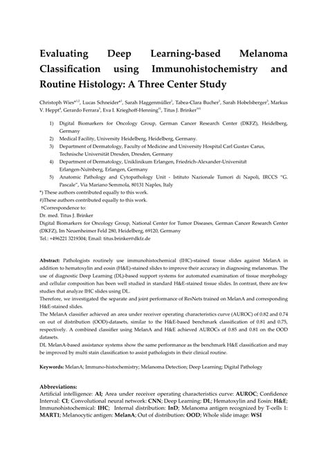 Pdf Evaluating Deep Learning Based Melanoma Classification Using