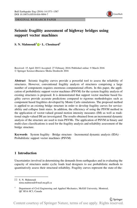 Seismic Fragility Assessment Of Highway Bridges Using Support Vector
