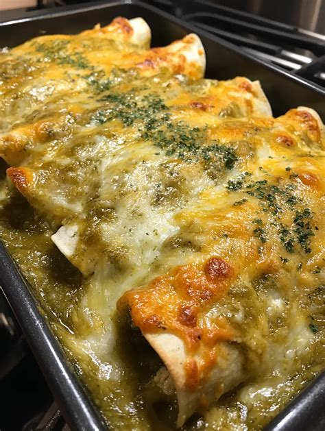 Creamy Green Chile Chicken And Cheese Enchiladas With Cheddar