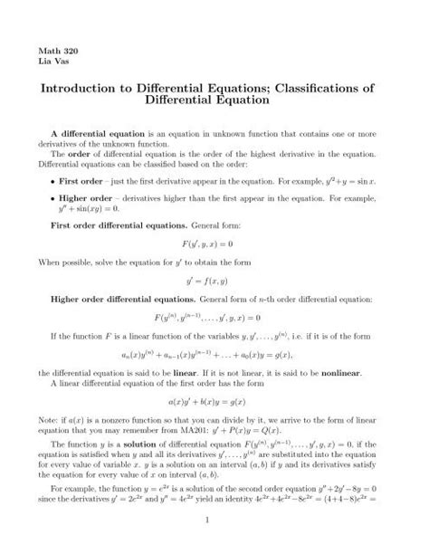 Classifications Of Differential Equation