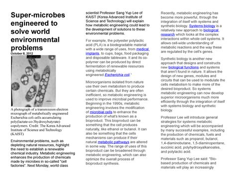 Biotech Project Super Microbes Engineered To Solve World Environmental Problems Super