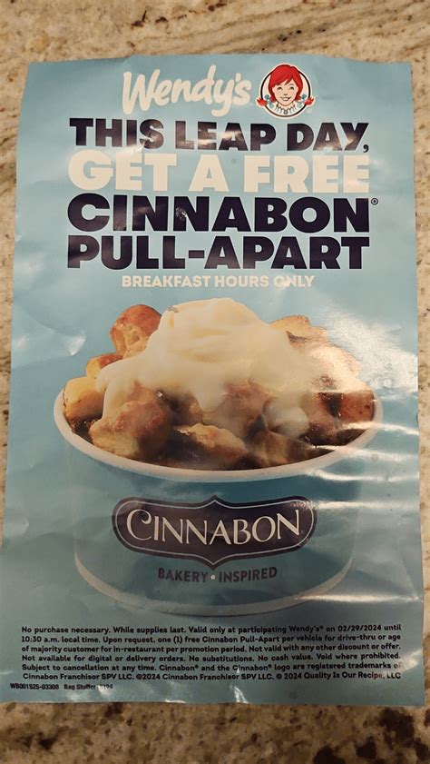 Freebies Wendys Free Cinnabon Pull Apart Rdiscountedproducts