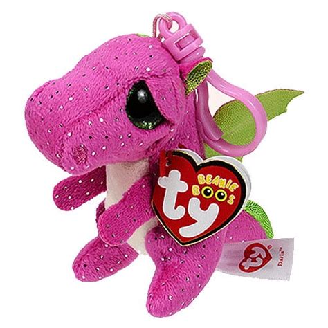Ty Beanie Boos Darla The Pink Dragon Glitter Eyes Plastic Key Clip Plush With Fun Chops