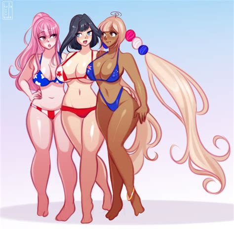 Rule 34 3girls American Flag Bikini Australian Flag Bikini Barefoot