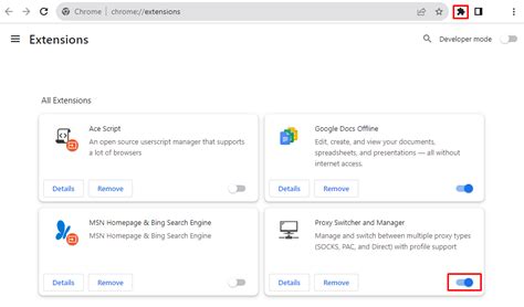 configuring a proxy in the proxy switcher and manager extension