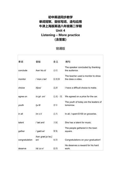 英语 Module 2 Unit 4 Newspapers Listening More 单词背默音标写词造句应用同步练习含答案 牛津上海版八年级下册 试卷下载预览 二一课件通