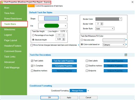 Task Bars Tab For Version 7 0 OnePager Express OnePager Documentation