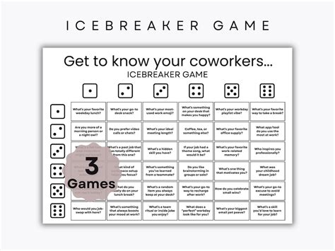 Office Ice Breaker Dice Game 3 Different Versions Get To Know Your