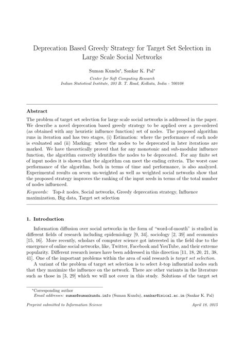 Pdf Deprecation Based Greedy Strategy For Target Set Selection In Large Scale Social Networks