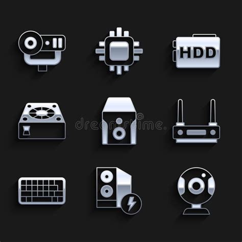 Set Uninterruptible Power Supply Case Of Computer Web Camera Router And Wi Fi Signal