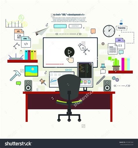 Professional Programmer Working Desk Setup Opened Stock Vector Royalty