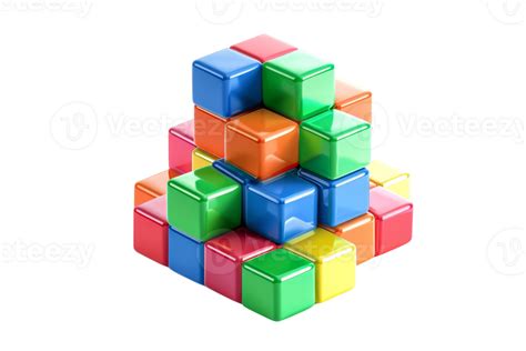 Colorful 3d Arrangement Of Interlocking Plastic Cube Blocks Perfect