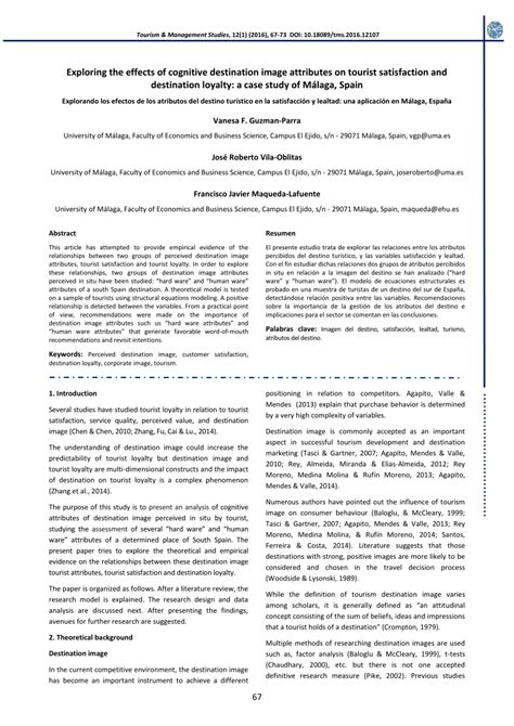 Pdf Exploring The Effects Of Cognitive Destination Image Attributes