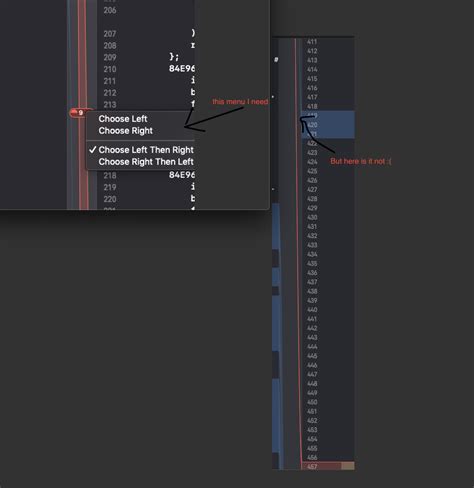 xcode merge conflict option not show because conflict rows is too far