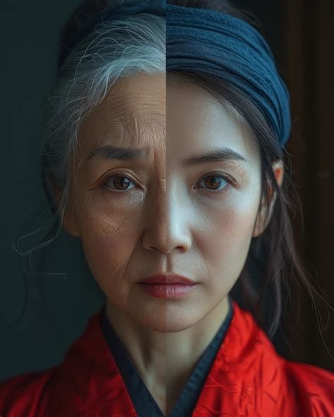 Premium Photo Aging Transformation Portrait Of A Woman
