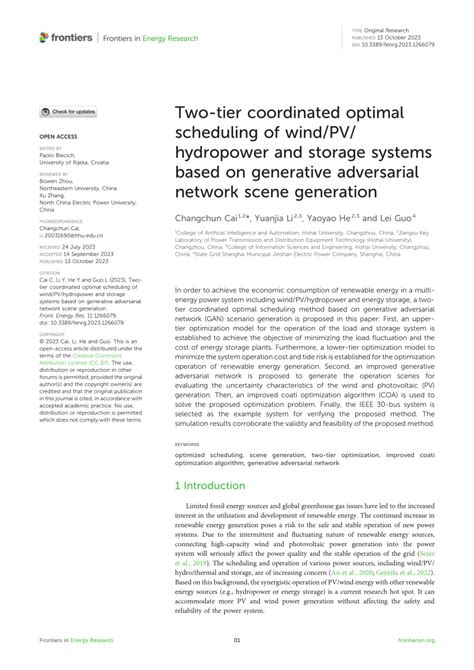 Pdf Two Tier Coordinated Optimal Scheduling Of Windpvhydropower And