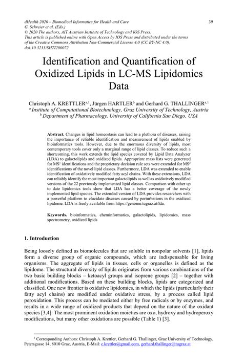 PDF Identification And Quantification Of Oxidized Lipids In LC MS Lipidomics Data