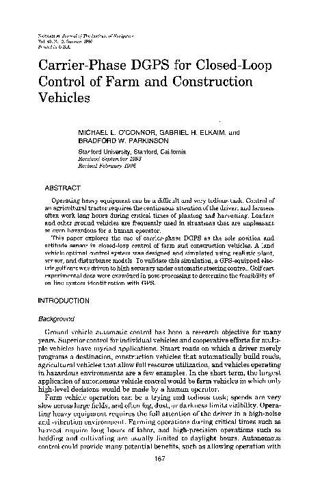 Pdf Carrier Phase Dgps For Closed Loop Control Of Farm And