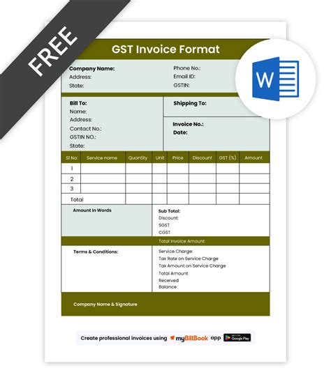 Gst Invoice Format Download Free Templates