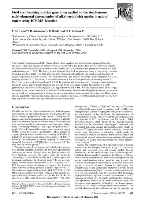 Pdf Field Cryofocussing Hydride Generation Applied To The Simultaneous Multi Elemental