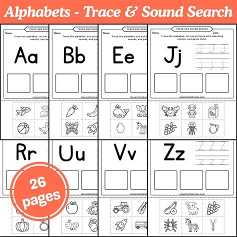 Alphabet Tracing Worksheets Beginning Sounds Picture Match Phonics
