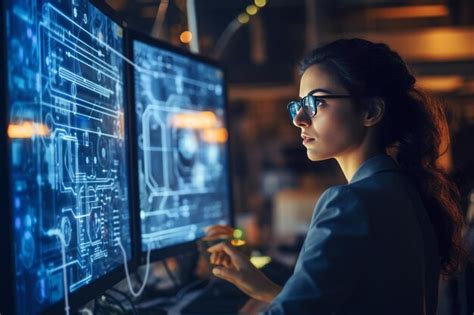 Premium Photo Female Engineer Testing Quality Of Algorithms At Industry