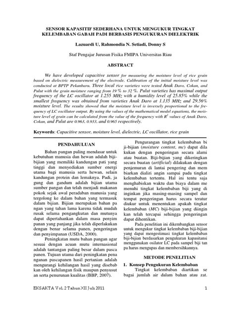 Sensor Kapasitif Sederhana Untuk Mengukur Tingkat Kadar Air Pdf
