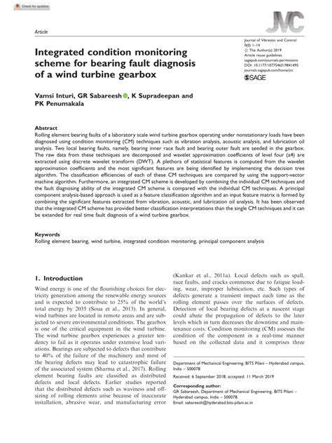 Pdf Integrated Condition Monitoring Scheme For Bearing Fault Diagnosis Of A Wind Turbine Gearbox