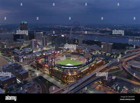 A General Overall Aerial View Busch Stadium Gateway Arch Hi Res Stock