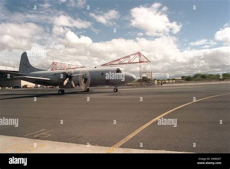 A P 3c Orion Aircraft Of Patrol Squadron 47 Vp 47 Is Running Up Its