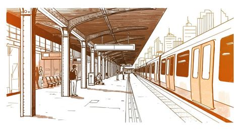 City Train Station Platform Sketch Stock Illustration Illustration Of