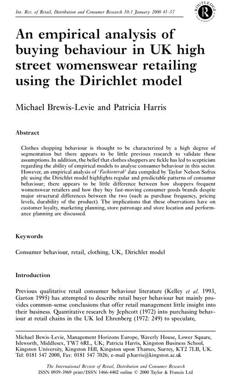 Pdf An Empirical Analysis Of Buying Behaviour In Uk High Street Womenswear Retailing Using The