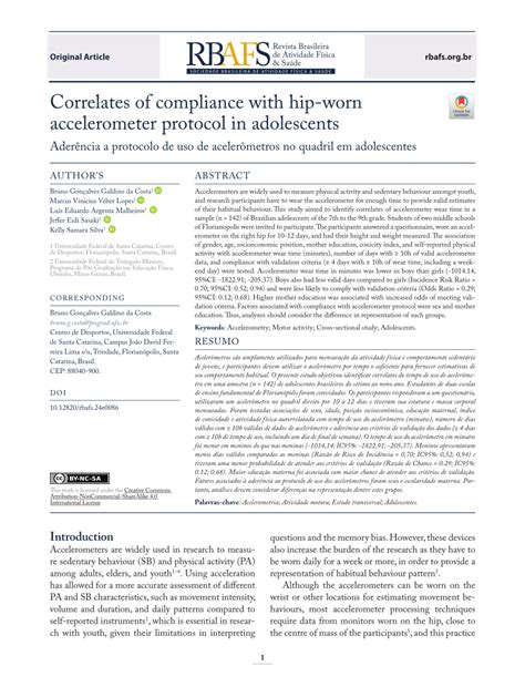 Pdf Correlates Of Compliance With Hip Worn Accelerometer Protocol In