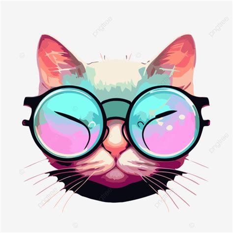 Cat Eye Glasses Vector Sticker Clipart An Image Of A Cat With A Colorful Frame Wearing Glasses
