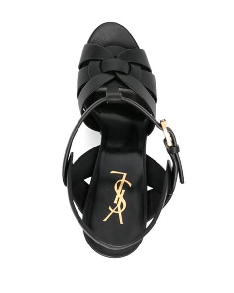 Saint Laurent Tribute Heeled Leather Sandals In Black Lyst Uk