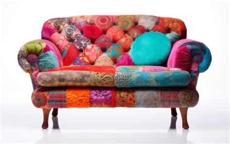 Premium Photo Colorful Couch With Patchwork Design