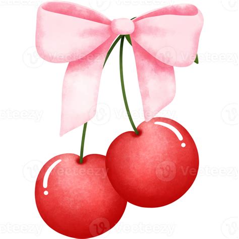 Pink Coquette Cherry Bow Clipart Hand Drawn Watercolor Illustration