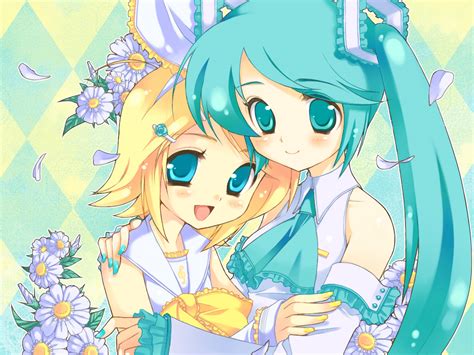Hatsune Miku And Kagamine Rin Vocaloid Drawn By Sokomushi Danbooru
