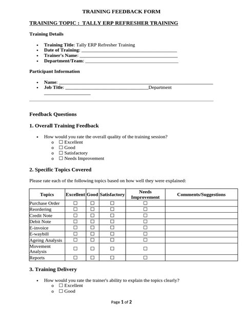 Training Feedback Form Pdf Cognition Cognitive Science