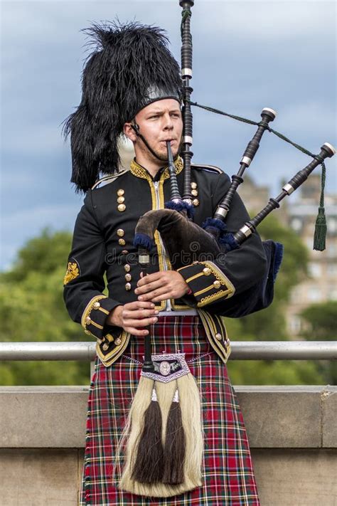Scotland Edinburgh Bagpiper Portrait Detailed View Of A