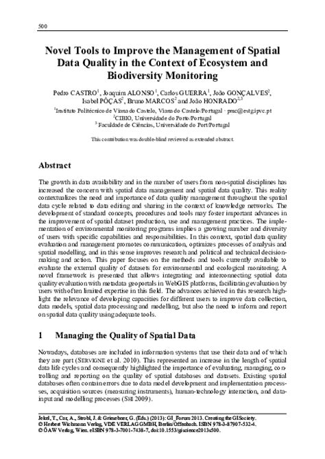 Novel Tools To Improve The Management Of Spatial Data Quality In The Context Of Ecosystem And